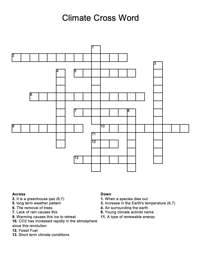 Climate Wise Crossword 1 Climate Wise Climate Wise Crossword 1 Climate Wise